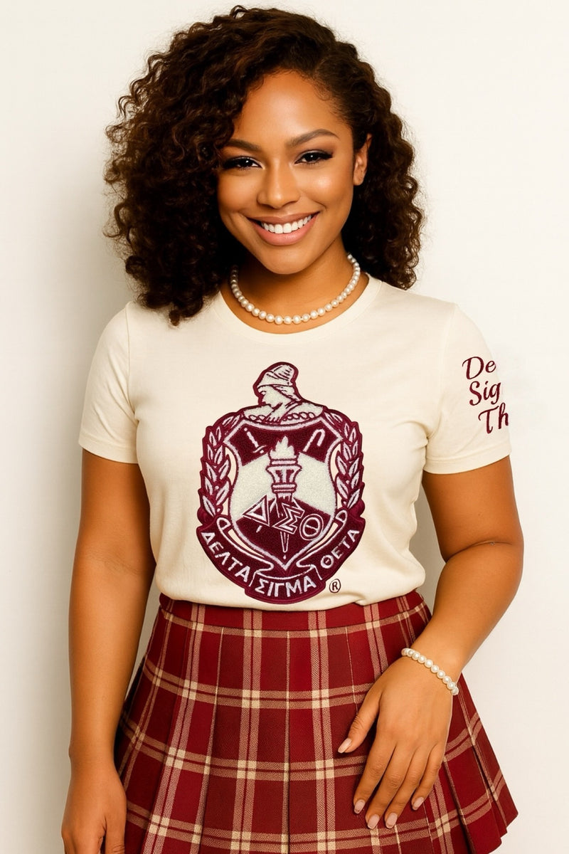 Cream Delta Shield Chenille Tee – My Greek Boutique