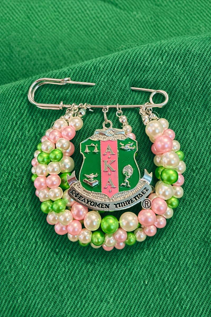 AKA Shield + Pink/Green Pearls Pin – My Greek Boutique
